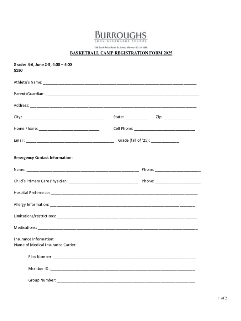 Fillable Online Basketball Camp Registration Form Fax Email Print ...