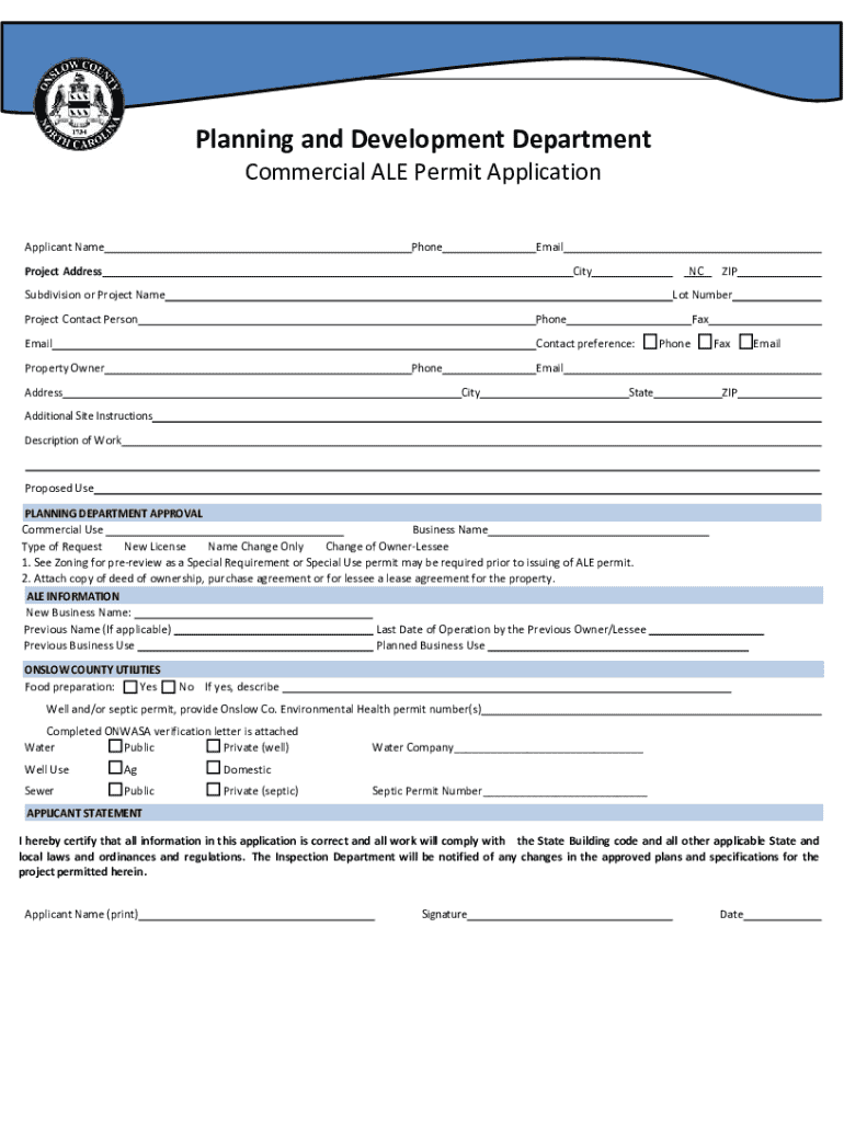 Fillable Online Onslow County Planning & Development Guide for New Commercial Building ...