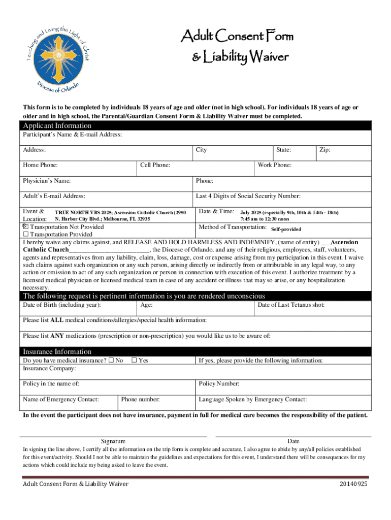 Fillable Online Adult Consent Form & Liability Waiver Fax Email Print ...
