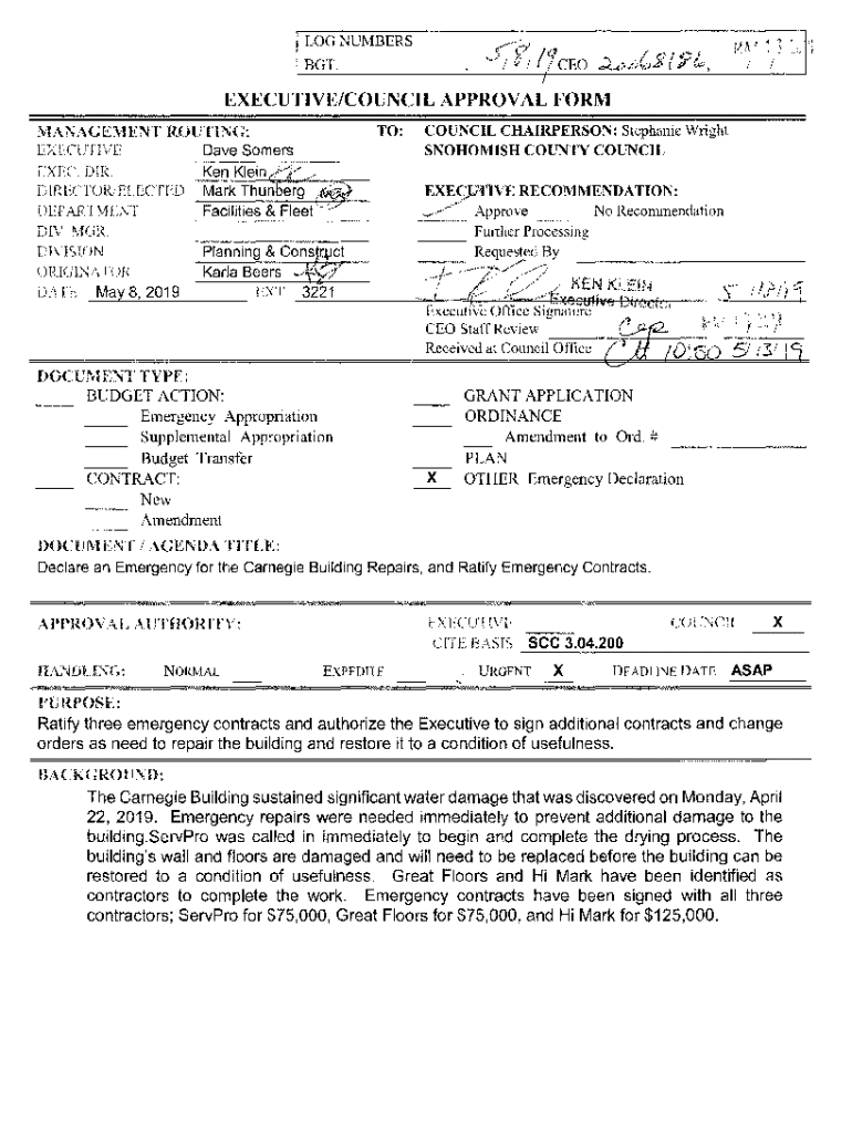 Fillable Online Declare an Emergency for the Carnegie Building Repairs ...