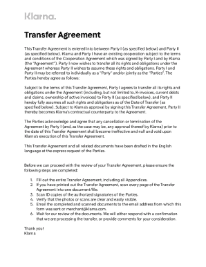 Fillable Online Transfer Agreement Fax Email Print - pdfFiller