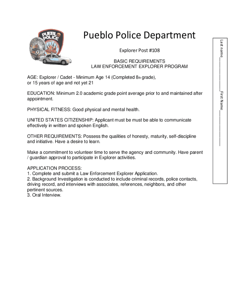 Fillable Online Law Enforcement Explorer Program Application Fax Email Print - pdfFiller