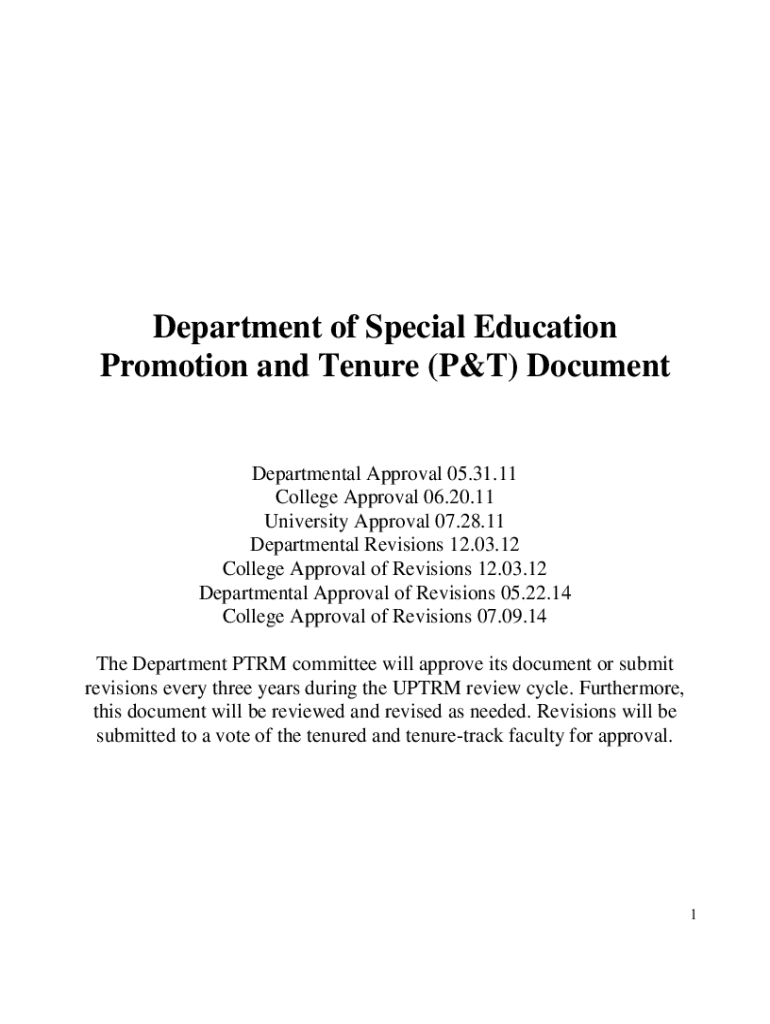 Fillable Online Department of Special Education Promotion and Tenure ...