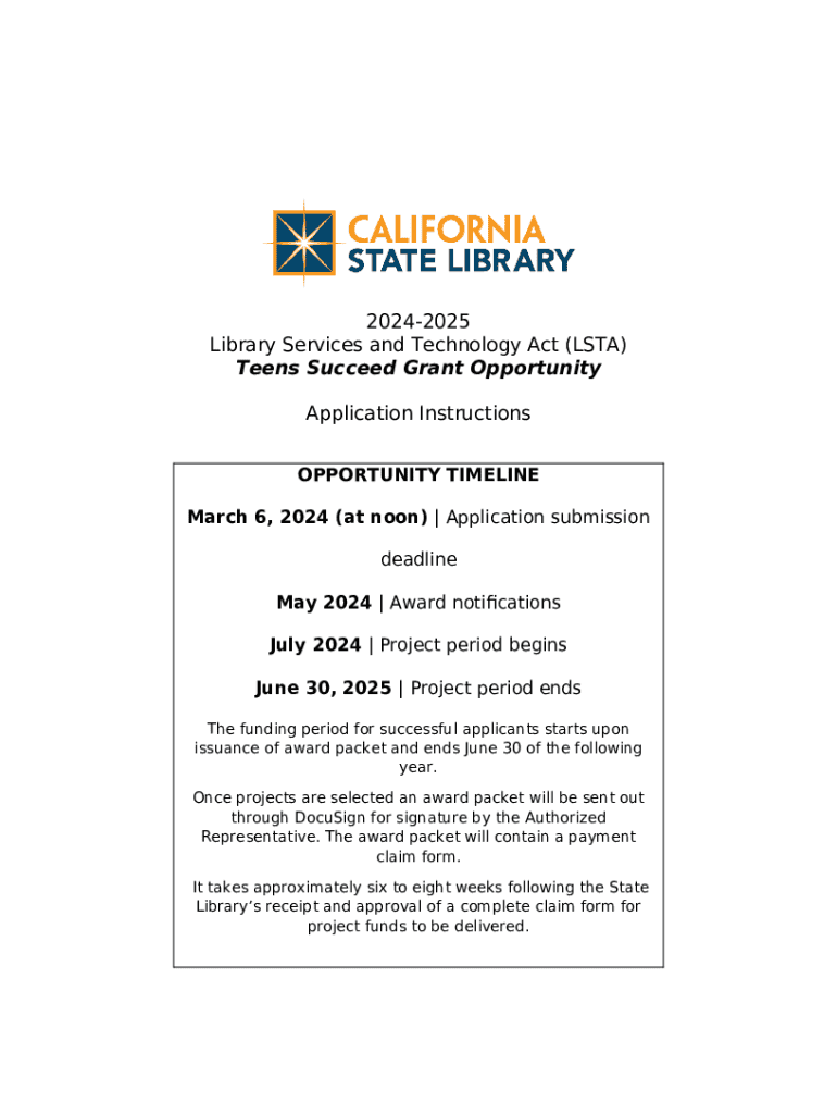 Library Services and Technology Act (lsta) Teens Succeed Grant ...