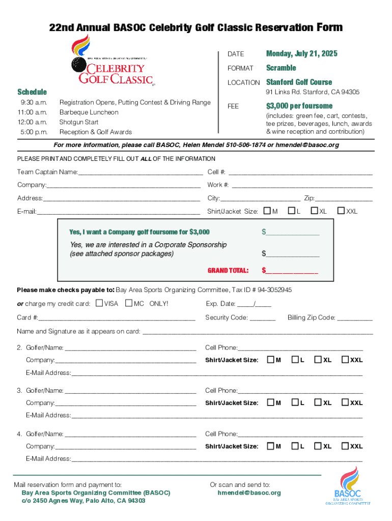 Fillable Online 22nd Annual Basoc Celebrity Golf Classic Fax Email ...