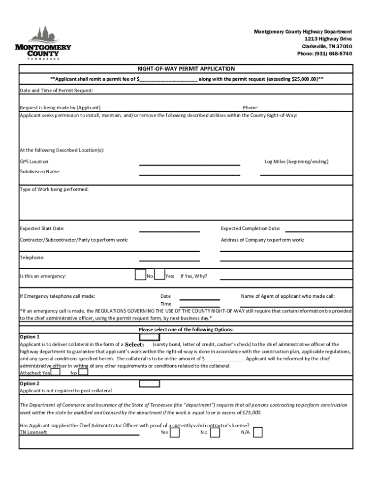 Fillable Online Right-of-way Permit Application Fax Email Print - pdfFiller