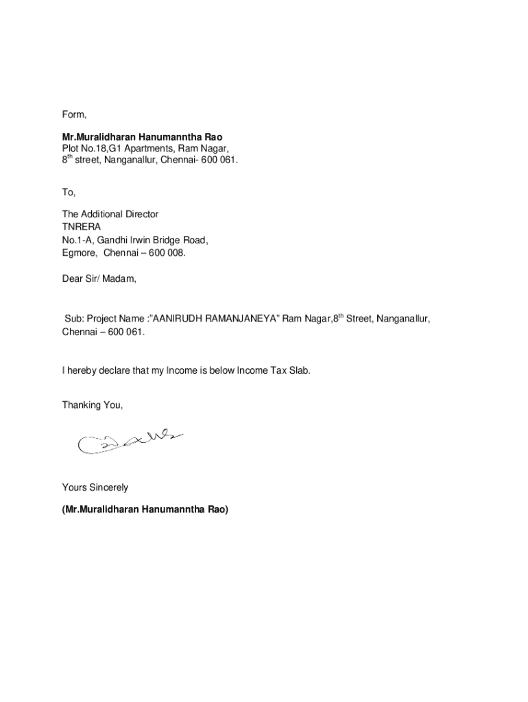 Fillable Online Income Declaration for Project Aanirudh Ramanjaneya Fax ...