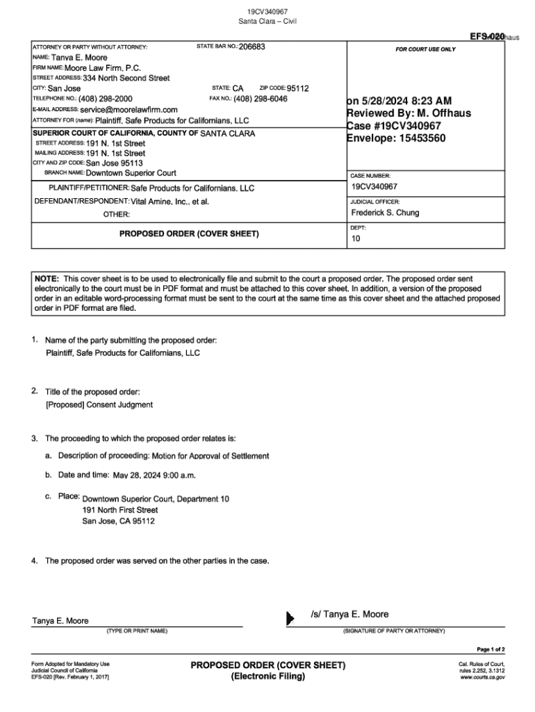 Fillable Online Proposed Order (cover Sheet) Fax Email Print - pdfFiller