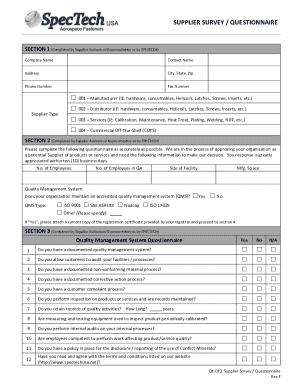 Fillable Online Supplier Survey / Questionnaire Fax Email Print - pdfFiller