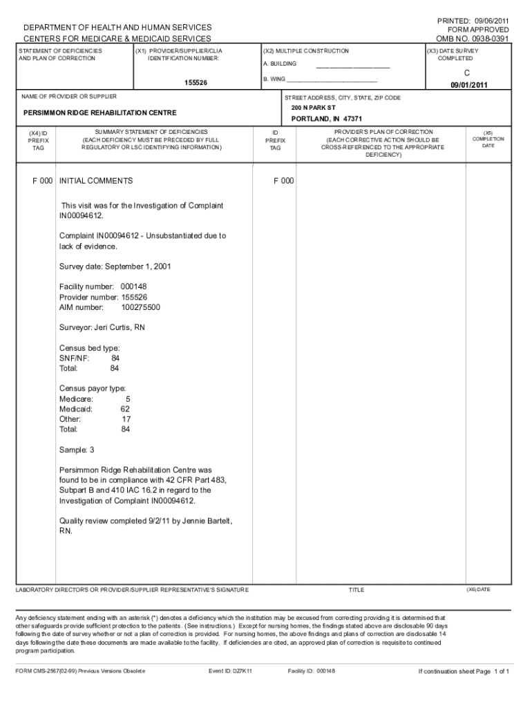 Fillable Online Statement of Deficiencies and Plan of Correction Fax Email Print - pdfFiller