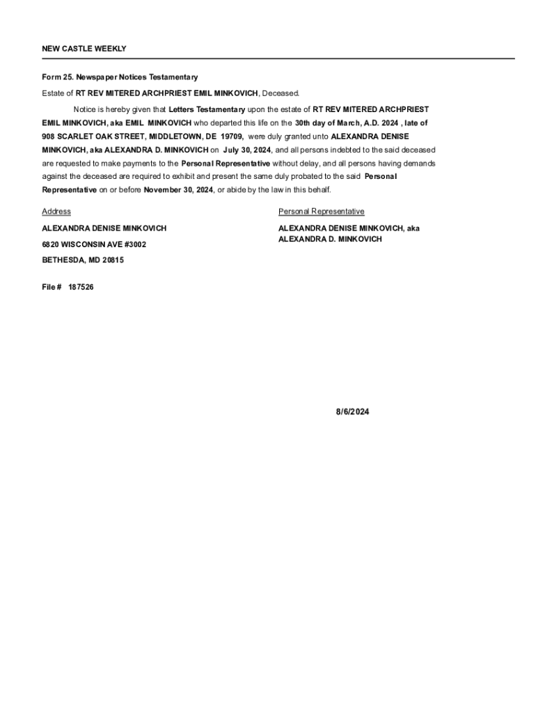 Fillable Online Estates Notices Fax Email Print - pdfFiller