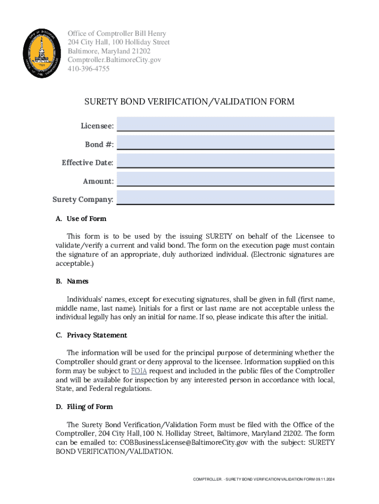 Fillable Online Surety Bond Verification/validation Fax Email Print ...