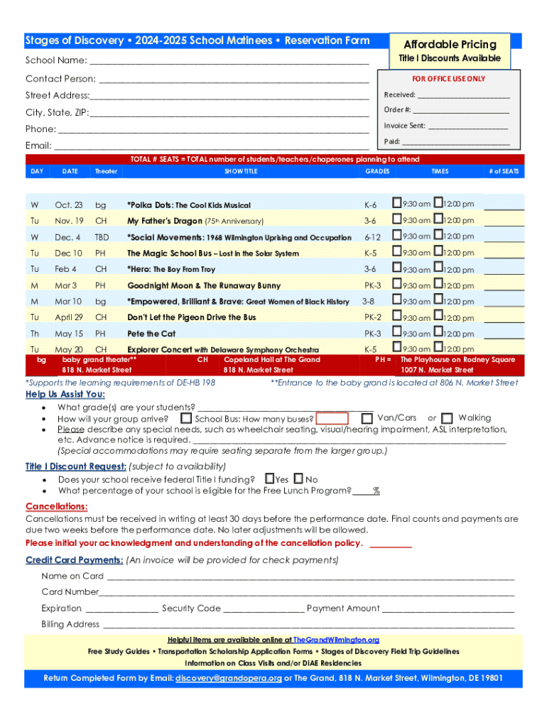Fillable Online 2024-2025 School Matinees Reservation Form Fax Email ...