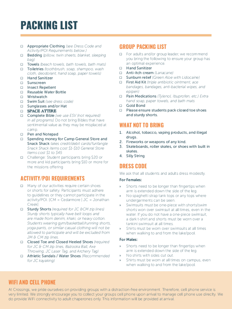 Fillable Online Camp Packing List Fax Email Print - pdfFiller