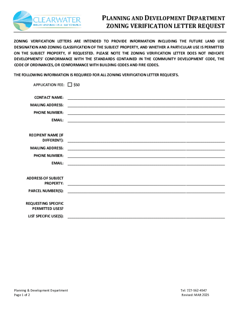 Fillable Online Zoning Verification Letter Request Form Fax Email Print ...