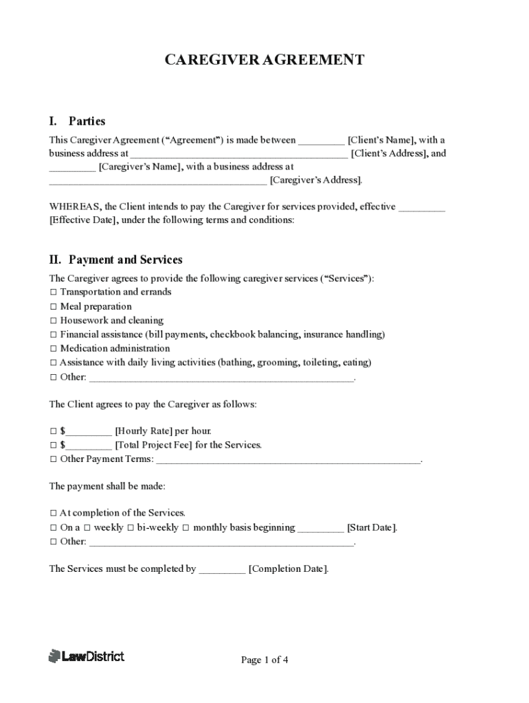 Fillable Online Caregiver Agreement Fax Email Print - pdfFiller