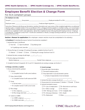 Fillable Online Upmc Health Benefits Inc. - Employee Benefit Election ...