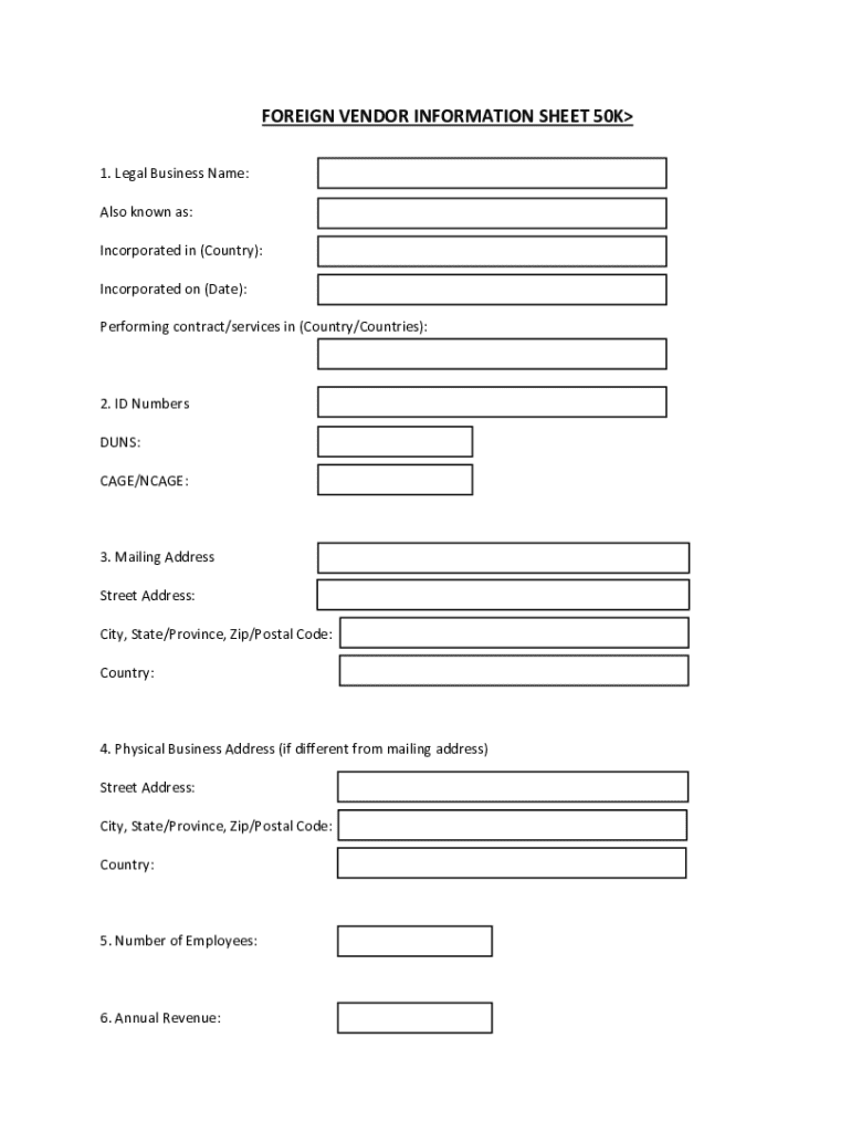Fillable Online Foreign Vendor Information Sheet Fax Email Print ...