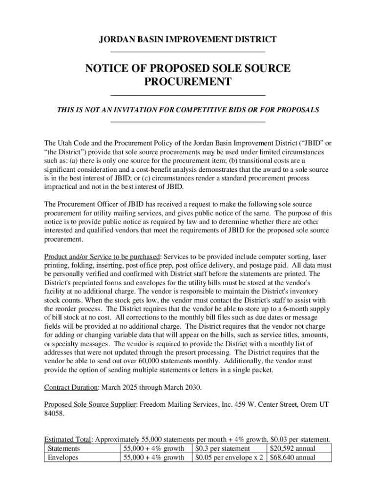 Fillable Online Jordan Basin Improvement District Notice of Proposed ...