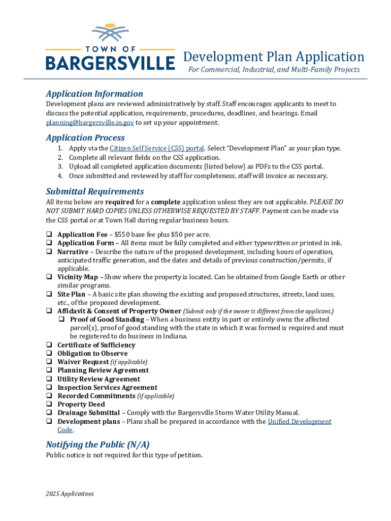 Fillable Online Development Plan Application for Commercial, Industrial, and Multi-family ...