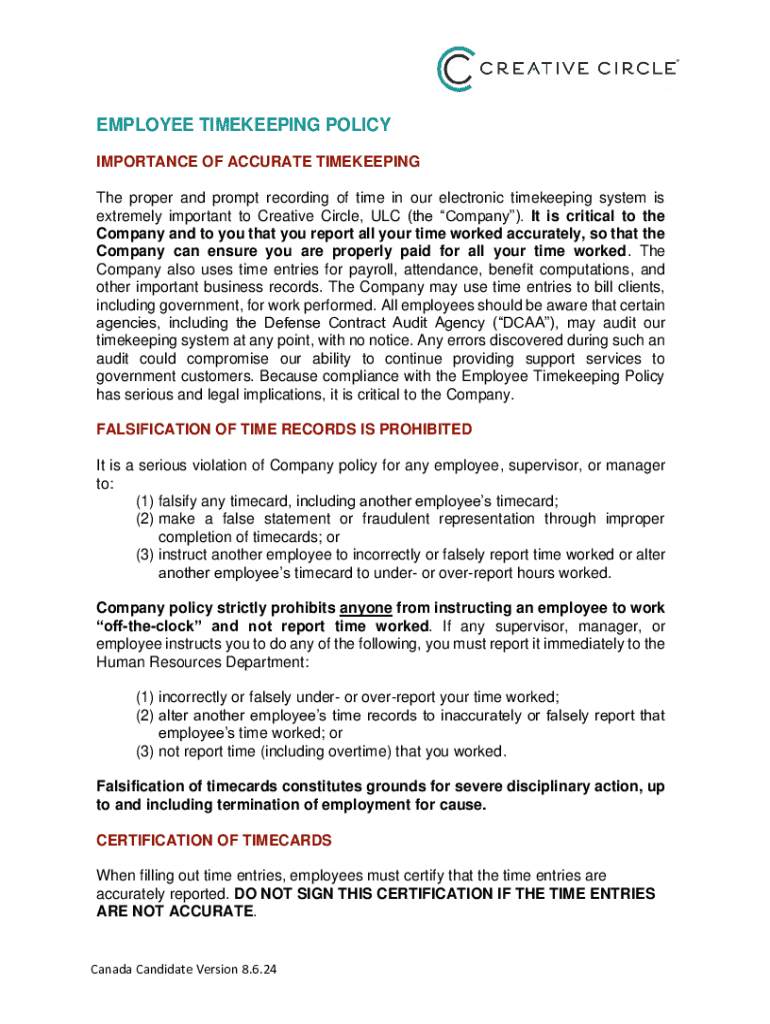 Fillable Online Employee Timekeeping Policy Fax Email Print - pdfFiller