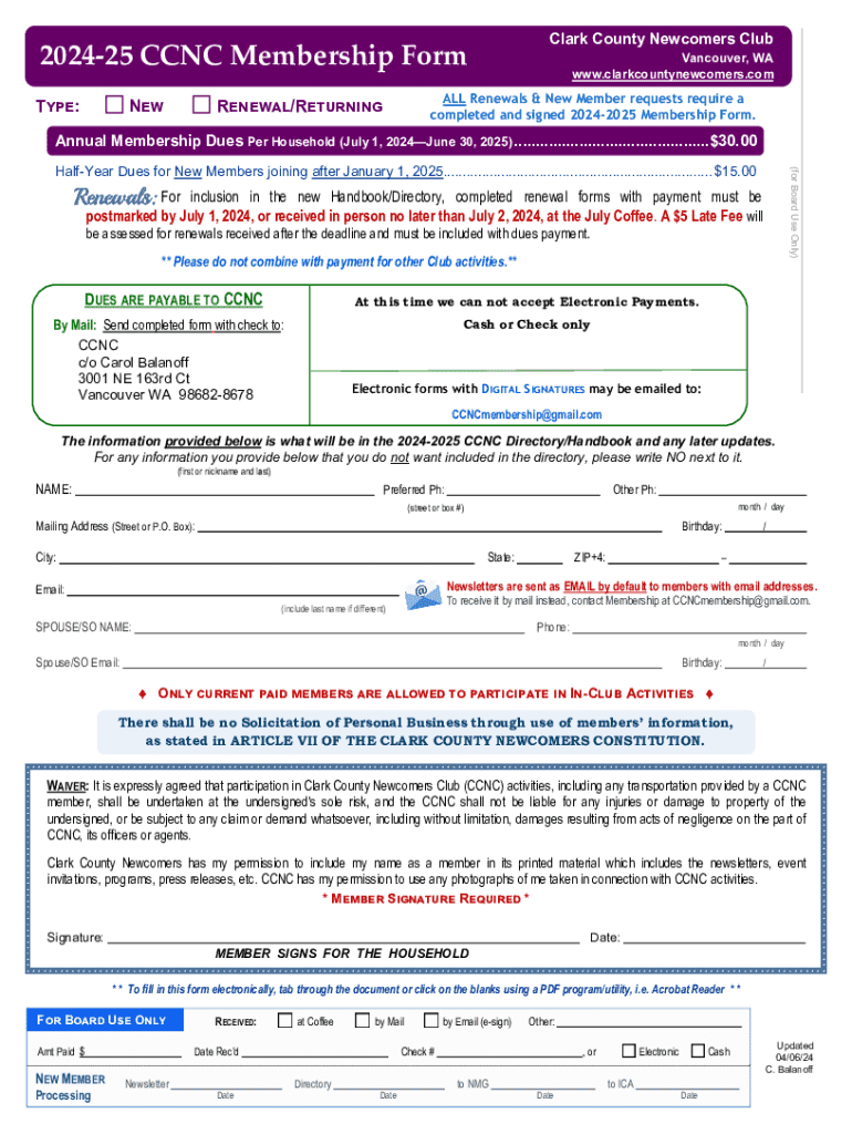 Fillable Online 2024-25 Ccnc Membership Form Fax Email Print - pdfFiller