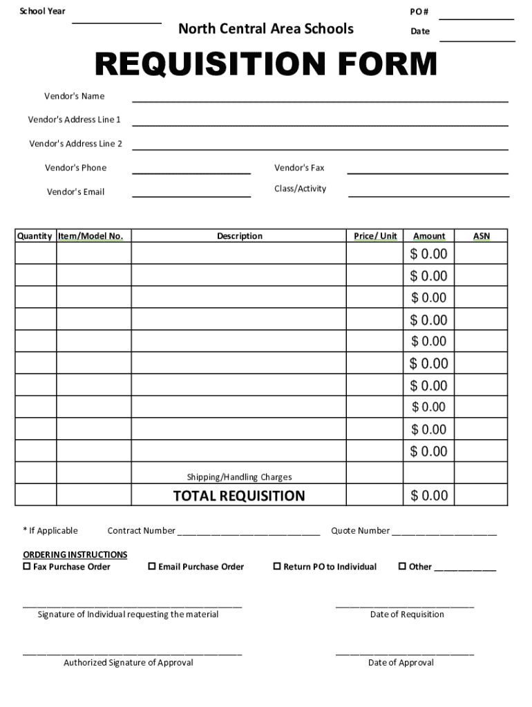 Fillable Online North Central Area Schools Requisition Form Fax Email ...