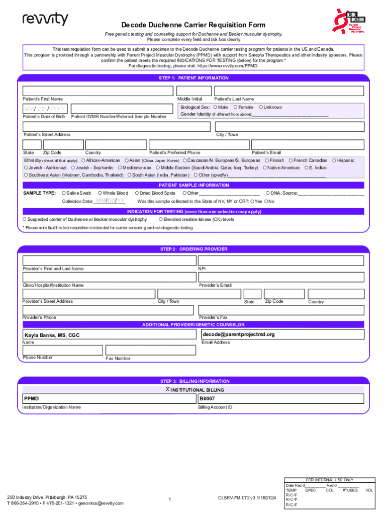Fillable Online Decode Duchenne Carrier Requisition Form Fax Email Print - pdfFiller