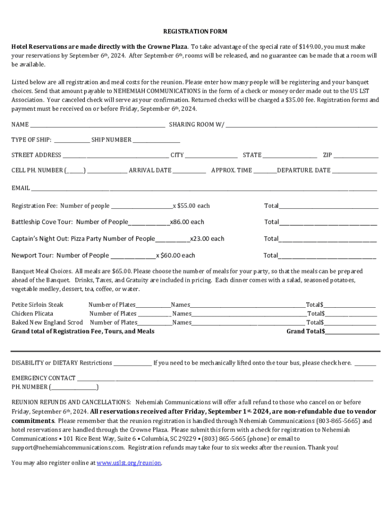 Fillable Online 2024 Lst Ship Reunion Registration Fax Email Print ...