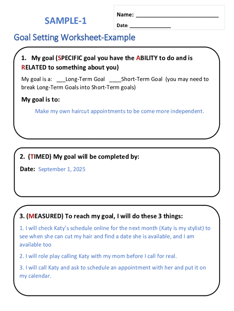 Fillable Online Goal Setting Worksheet Fax Email Print - pdfFiller