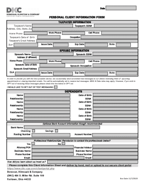 Fillable Online Personal Client Information Form Fax Email Print ...