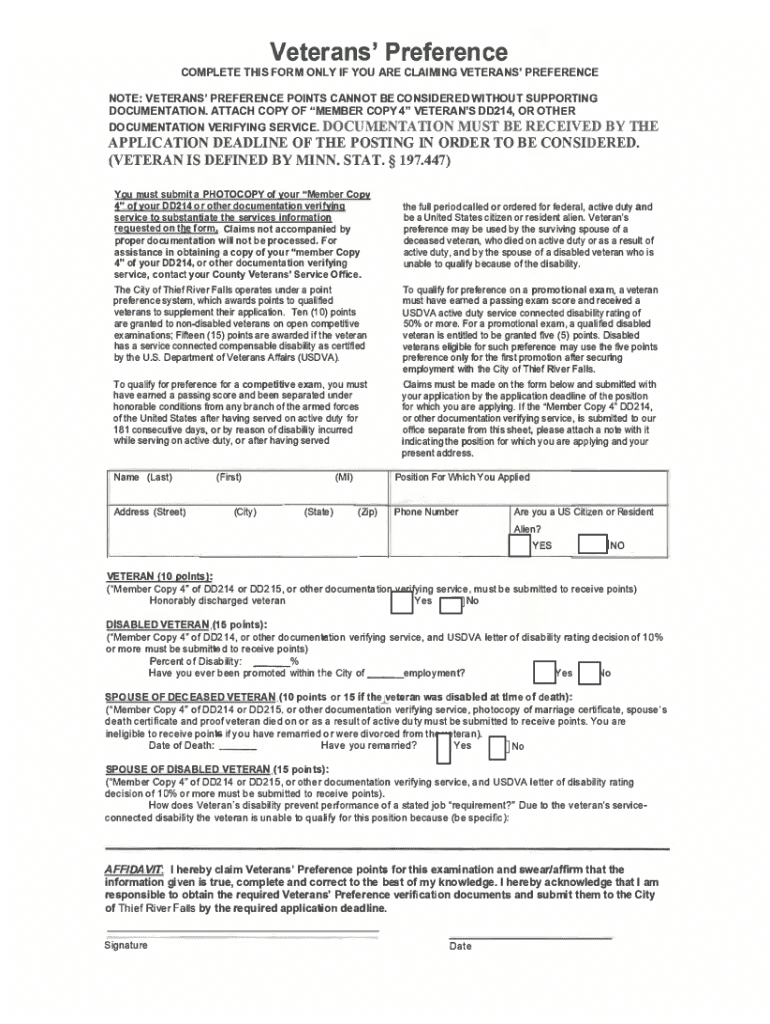 Fillable Online Information Regarding Claiming Veterans' Preference Fax ...