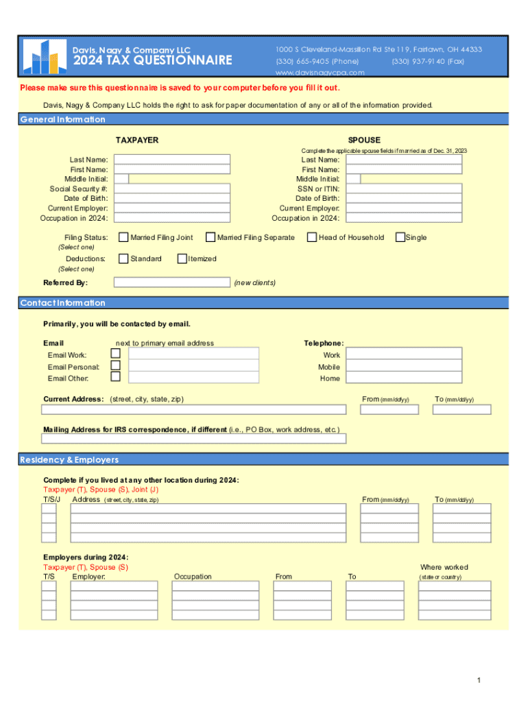 Fillable Online 2024 Tax Questionnaire Fax Email Print - pdfFiller