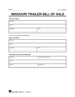 Missouri Trailer Bill of Sale Doc Template | pdfFiller