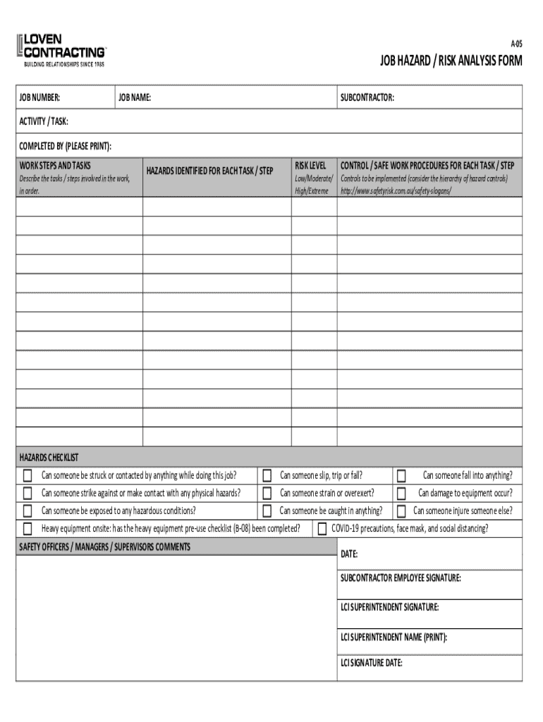 Fillable Online a-05 Job Hazard / Risk Analysis Fax Email Print - pdfFiller
