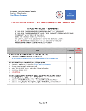 Fillable Online Consular Report of Birth Application Checklist Fax ...