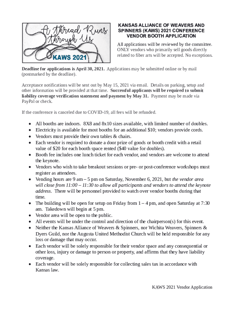 Fillable Online Kansas Alliance of Weavers and Spinners (kaws) 2021 ...
