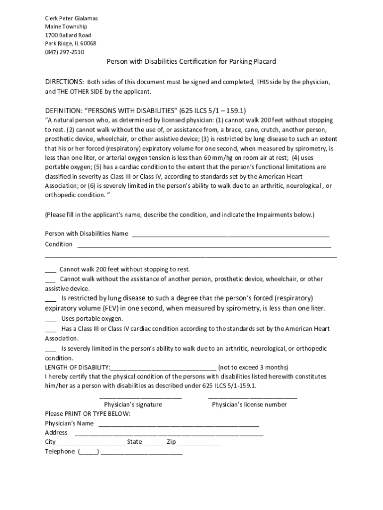 Fillable Online Person With Disabilities Certification for Parking Placard Fax Email Print ...