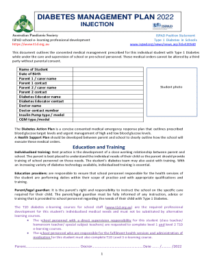 Fillable Online Diabetes Management Plan for Type 1 Diabetes in Schools ...