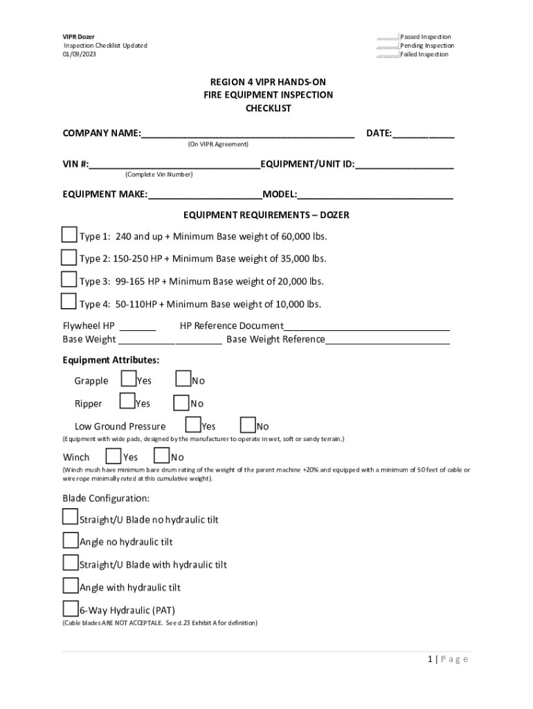 Fillable Online Vipr Dozer Pre-award Inspection Checklist Fax Email ...