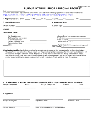 Fillable Online Purdue University Internal Prior Approval Request Fax Email Print - pdfFiller