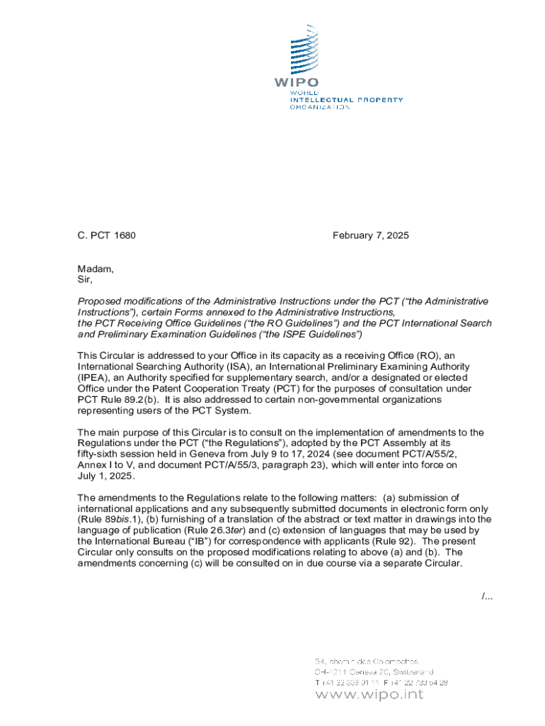 Fillable Online Proposed Modifications of the Administrative Instructions Under the Pct Fax ...