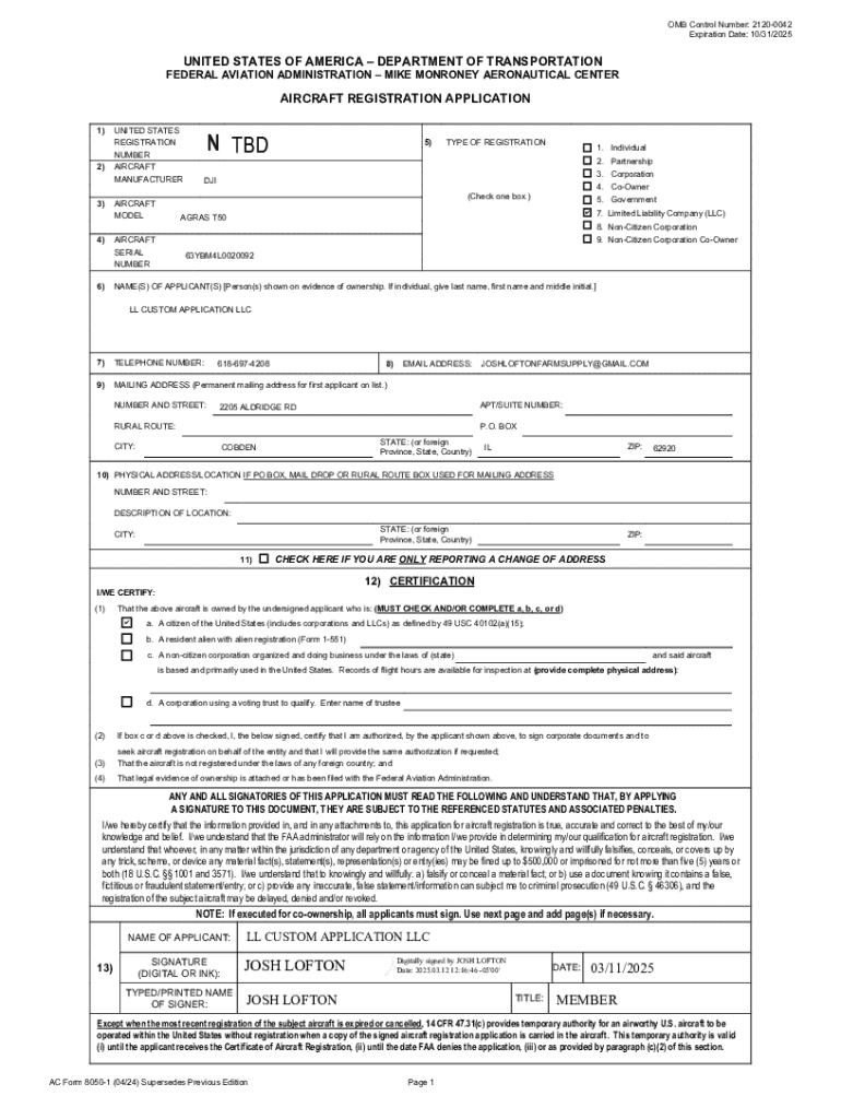 Fillable Online Aircraft Registration Application Fax Email Print ...