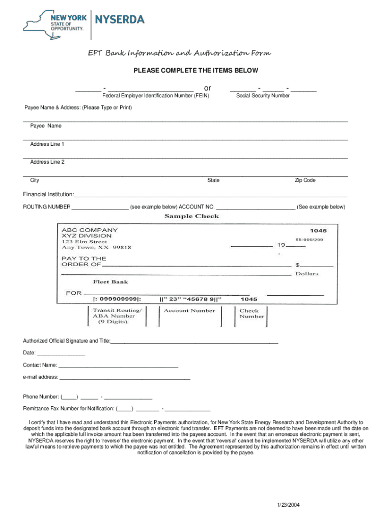 Fillable Online Eft Bank Information and Authorization Form Fax Email Print - pdfFiller