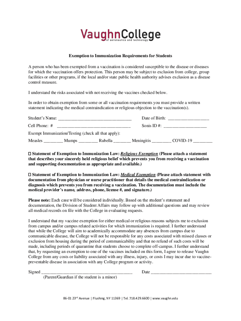 Fillable Online Exemption to Immunization Requirements Fax Email Print - pdfFiller