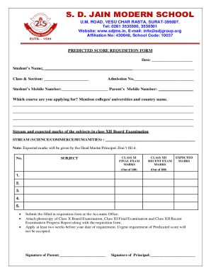 Fillable Online Predicted Score Requisition Fax Email Print - pdfFiller