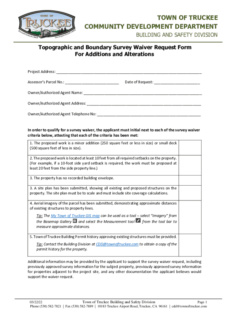Fillable Online Topographic and Boundary Survey Waiver Request Form for ...