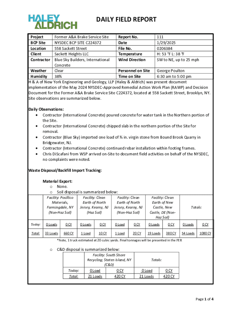 Fillable Online Daily Field Report Fax Email Print - pdfFiller