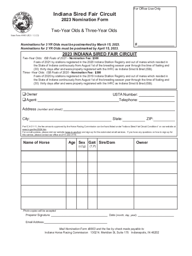 Fillable Online Indiana Sired Fair Circuit Fax Email Print - pdfFiller