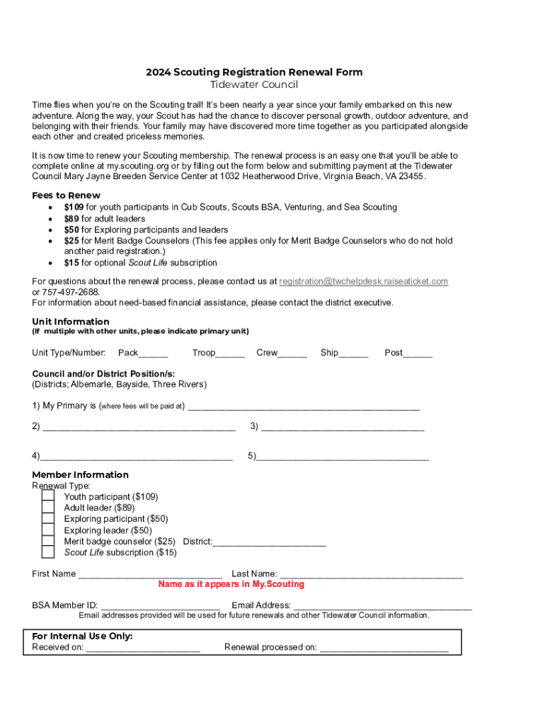 Fillable Online 2024 Scouting Registration Renewal Fax Email Print - pdfFiller